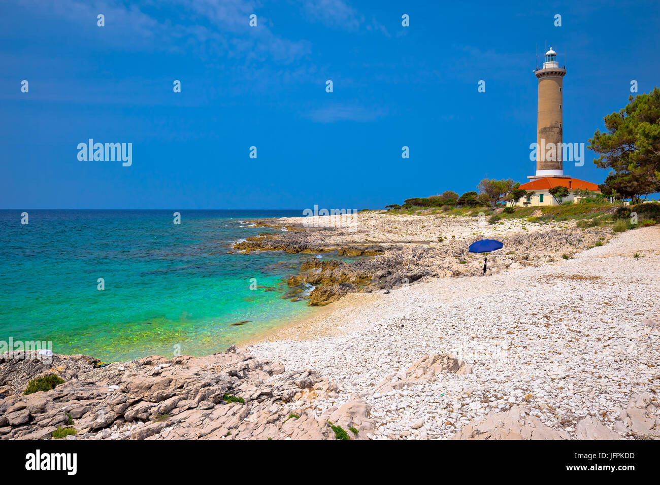 Veli Rat lighthouse and turquoise beach view, Dugi Otok island ...