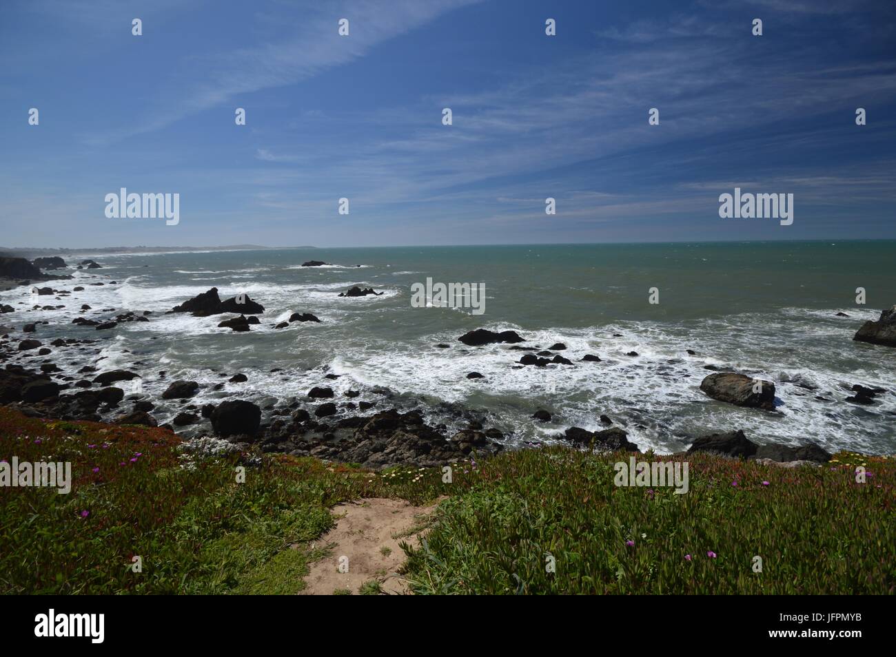 View of the Pacific coast at Goat Rock Beach, on Highway 1 between ...