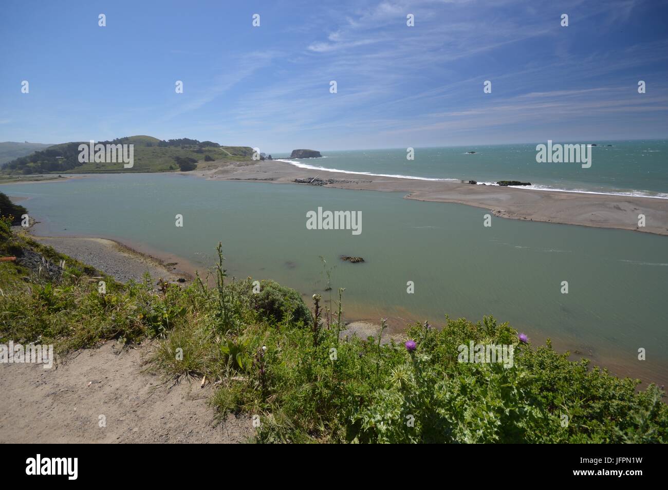 View of the Pacific coast at Goat Rock Beach, on Highway 1 between ...