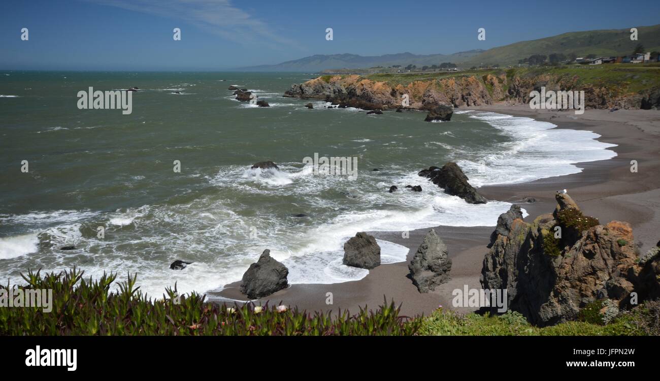 View of the Pacific coast at Goat Rock Beach, on Highway 1 between ...