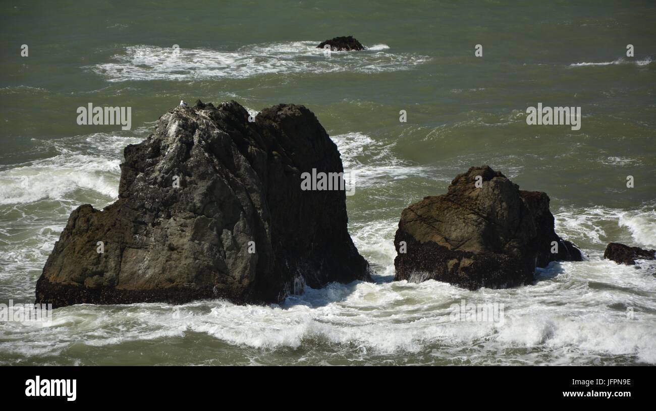 View of the Pacific coast at Goat Rock Beach, on Highway 1 between ...