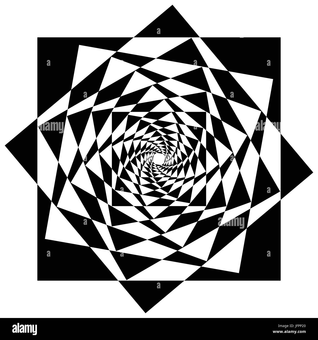 Abstract geometric element with inward rotating squares. Overlapping squares black and white ...