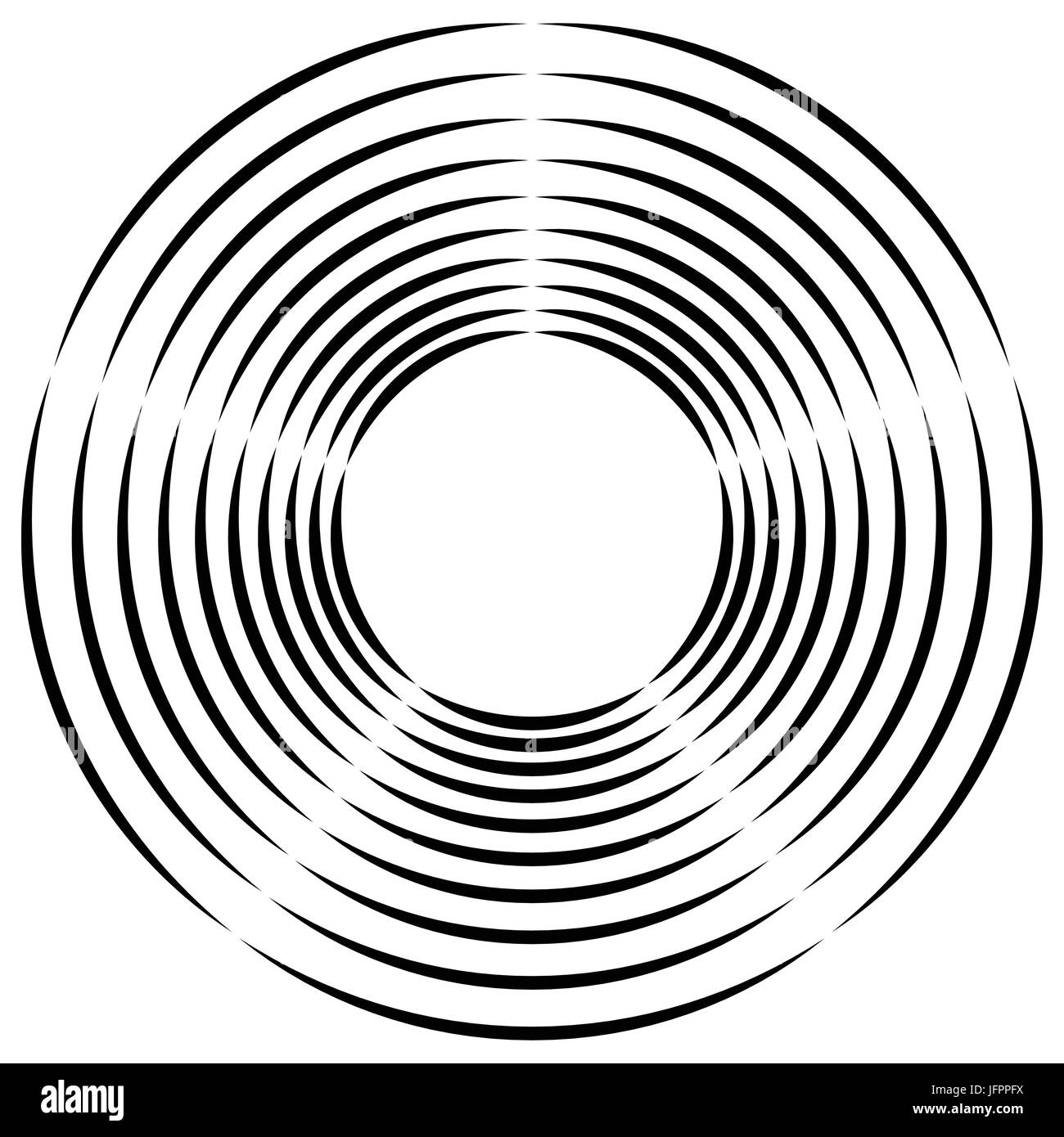 Concentric, radial circles circular element. abstract black and white ...