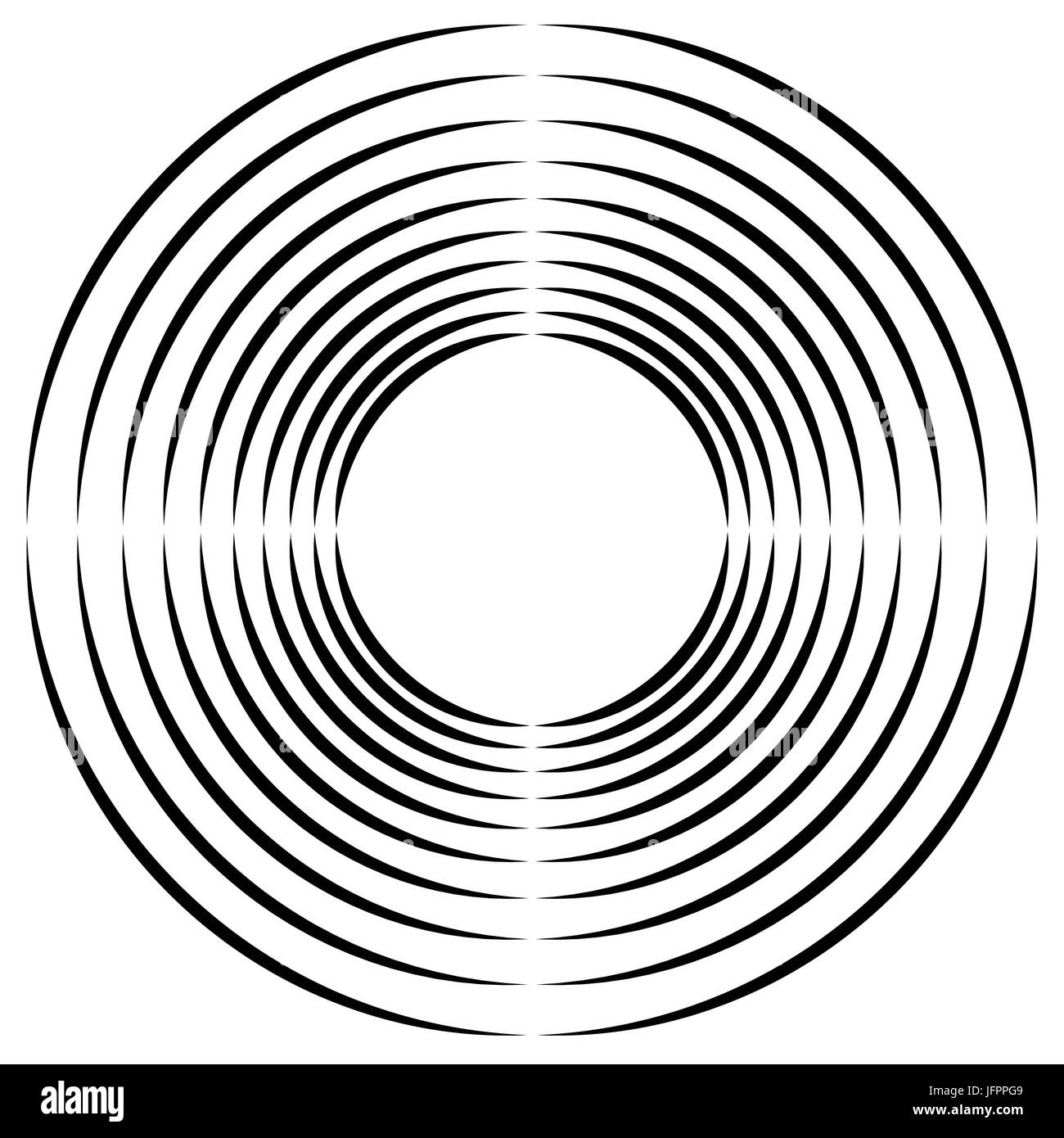 Concentric, radial circles circular element. abstract black and white ...