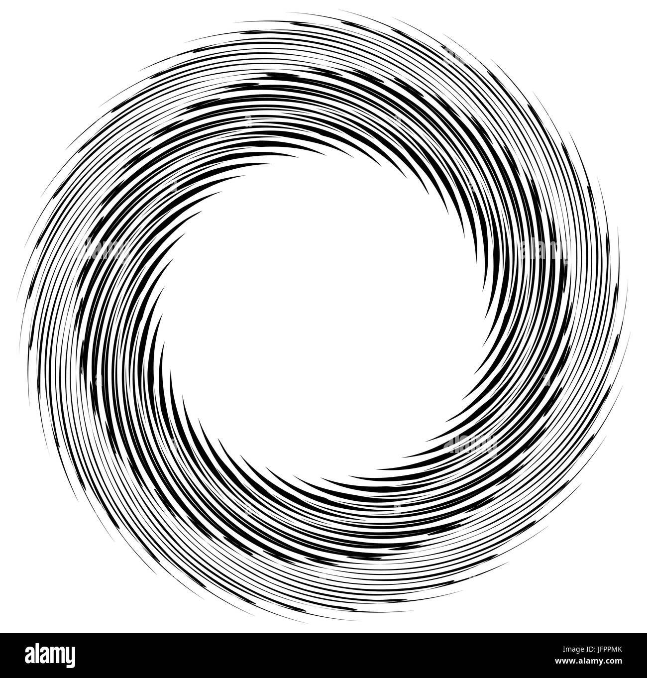 Abstract monochrome spiral design. Radial lines with rotating distortion. Geometric black and ...