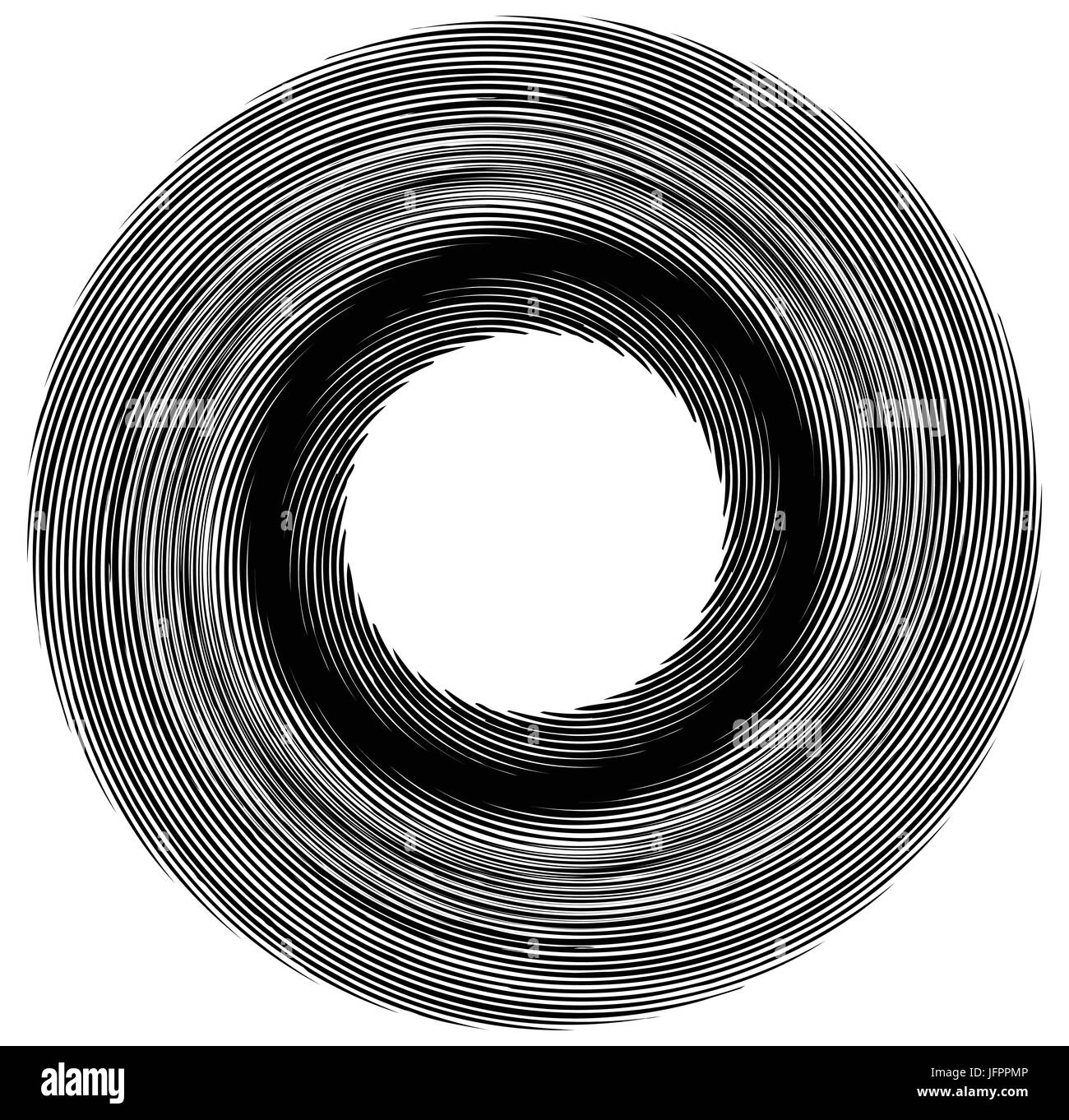 Abstract monochrome spiral design. Radial lines with rotating distortion. Geometric black and ...
