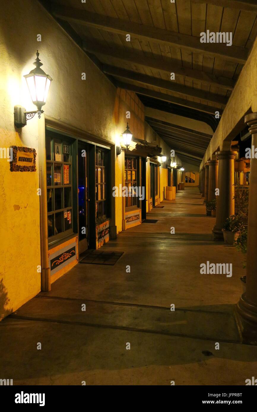 lovely portico lit by old style lamps, San Marcos, CA Stock Photo - Alamy