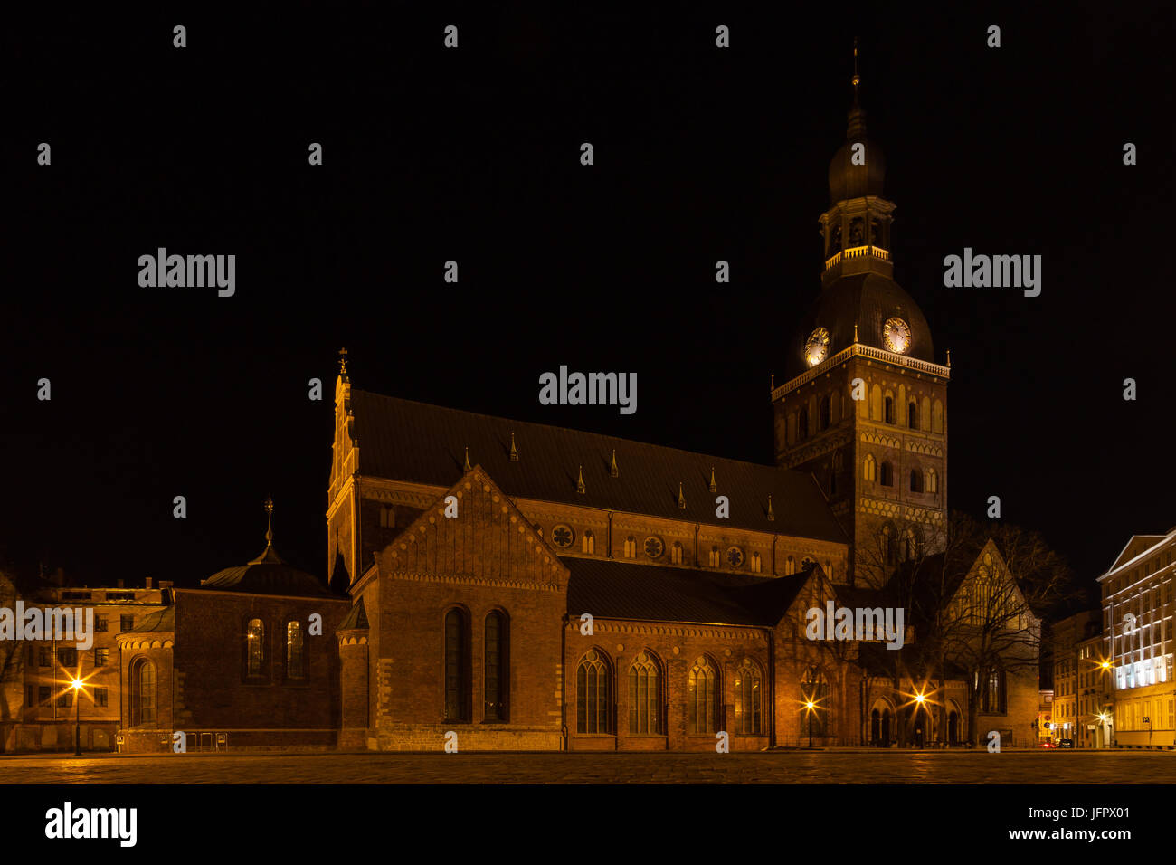 Dome Cathedral at the edge of Dome Square in Riga, Latvia was built in ...