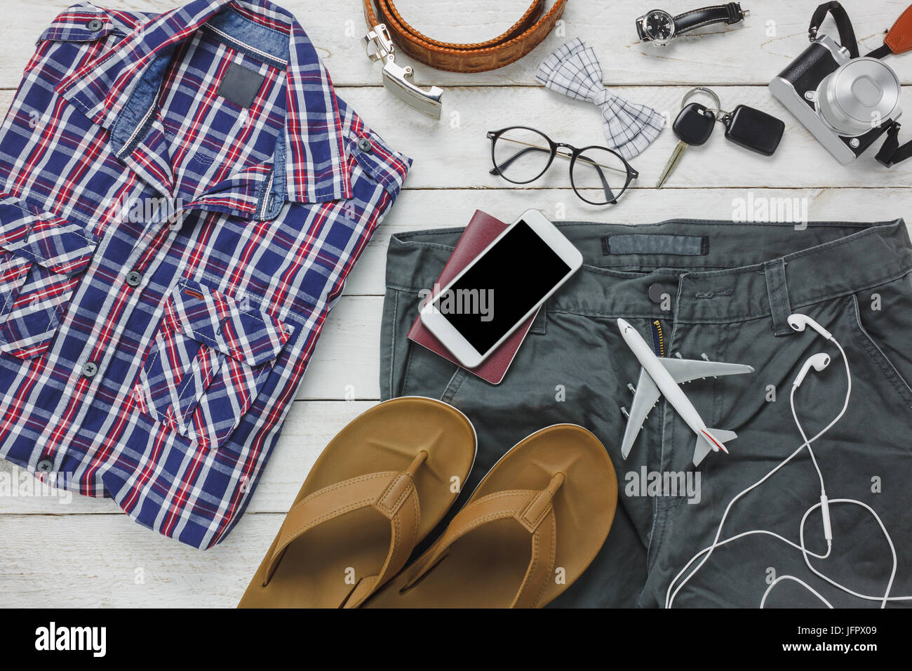 Top view accessories to travel with man clothing concept.Gentlemen ...