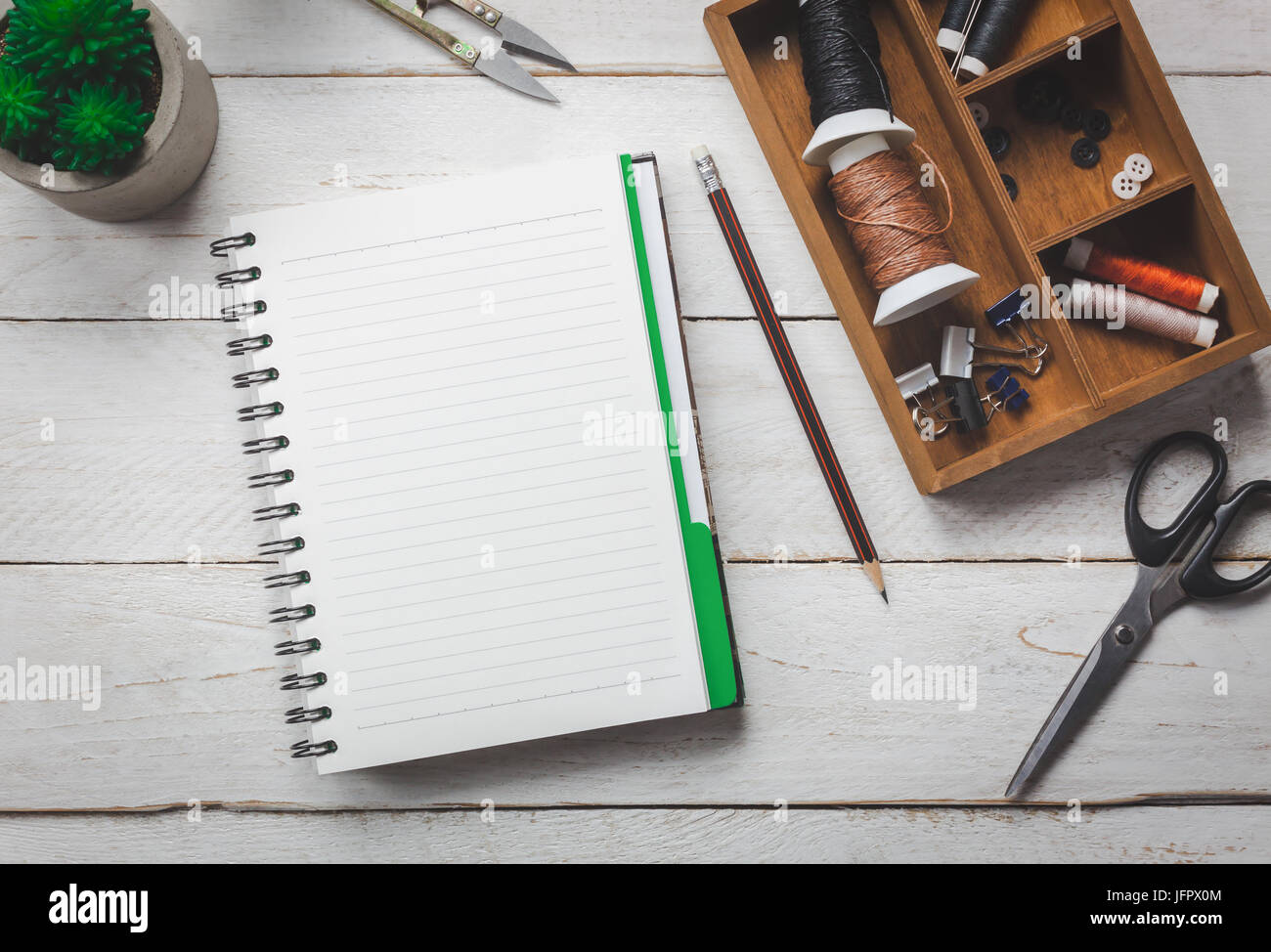 Top view accessories tailor concept.Tailored tools is cutting scissors ...