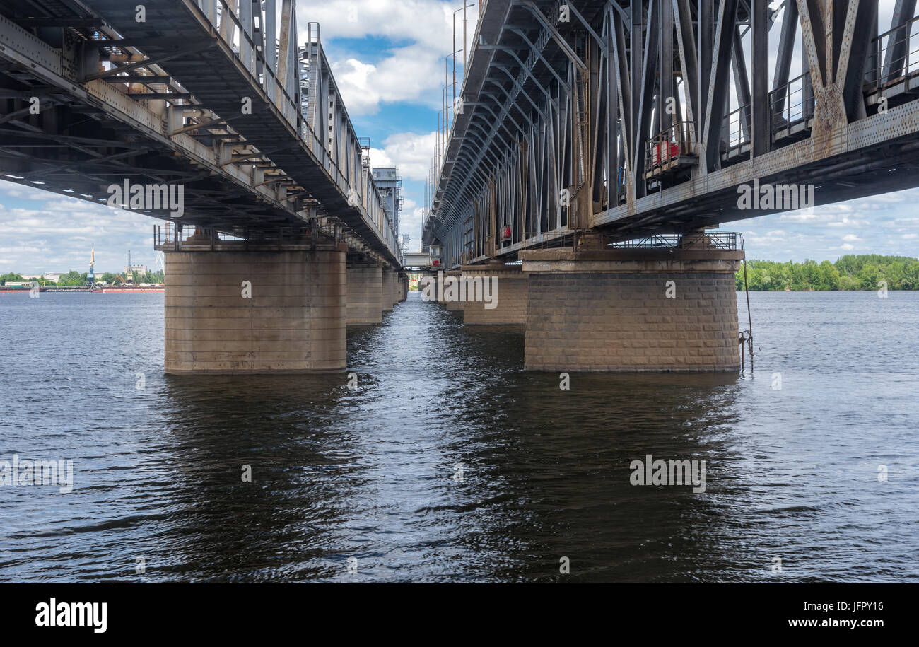 Amur bridge (motor and railroad) in Dnipro city, Ukraine Stock Photo ...