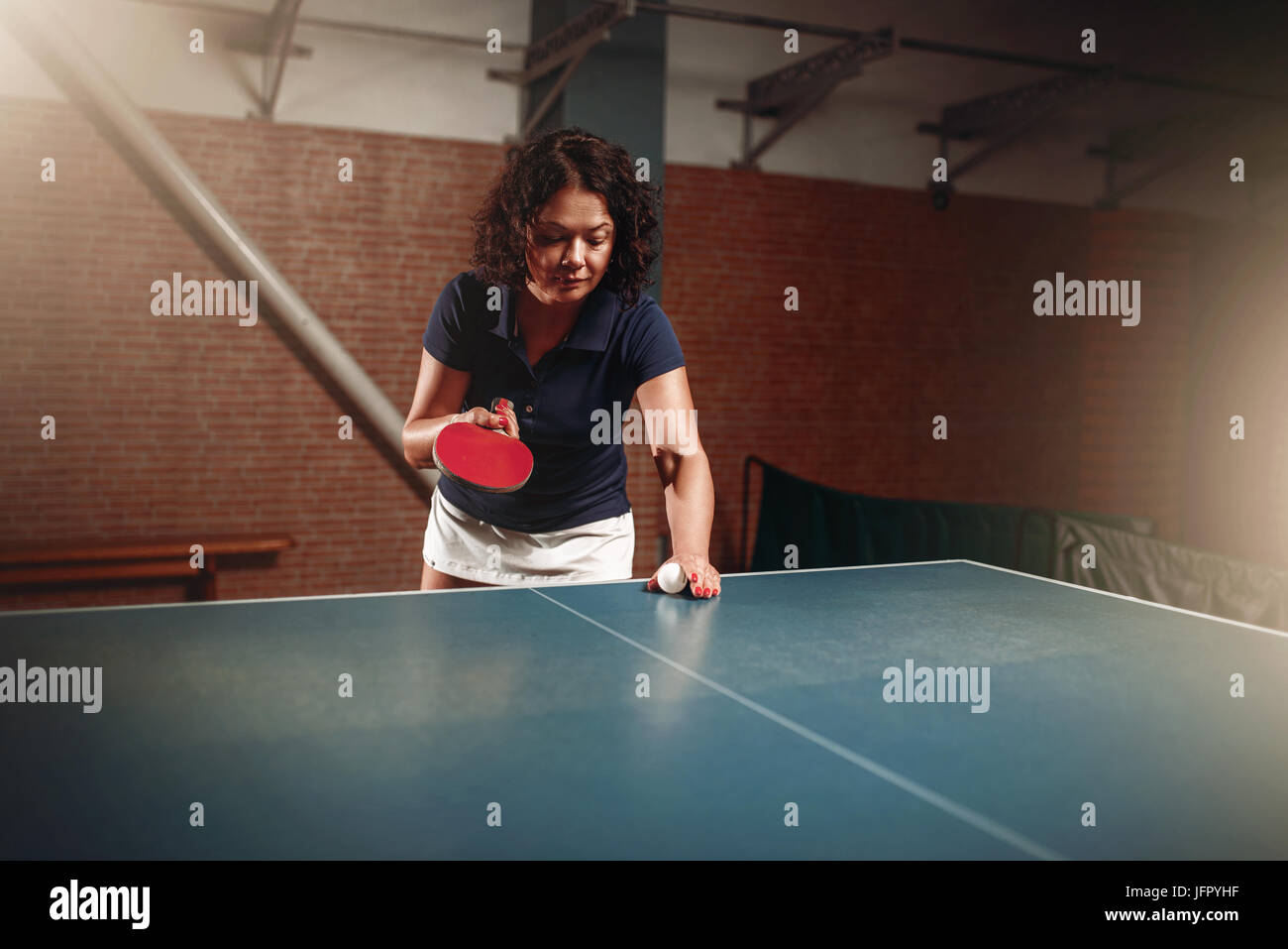 Table tennis, female player with racket and ball. Ping pong training ...