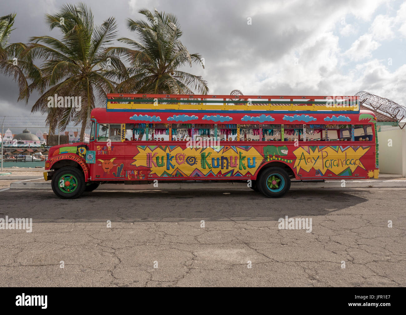 An Old North American Yellow School Bus Painted Bright Red For Taking ...