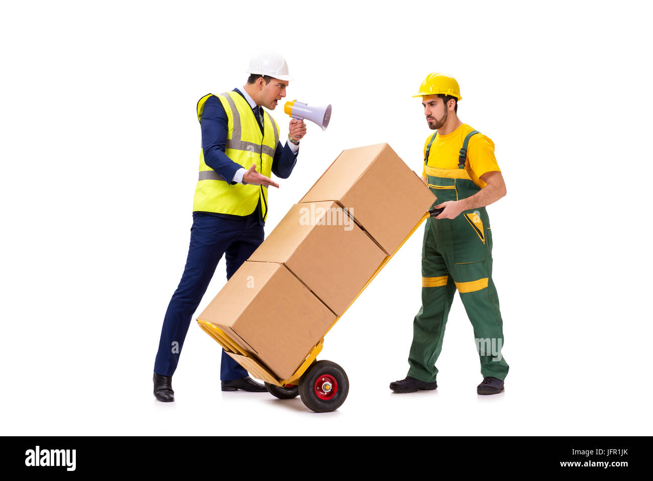 Two workers isolated on the white background Stock Photo - Alamy