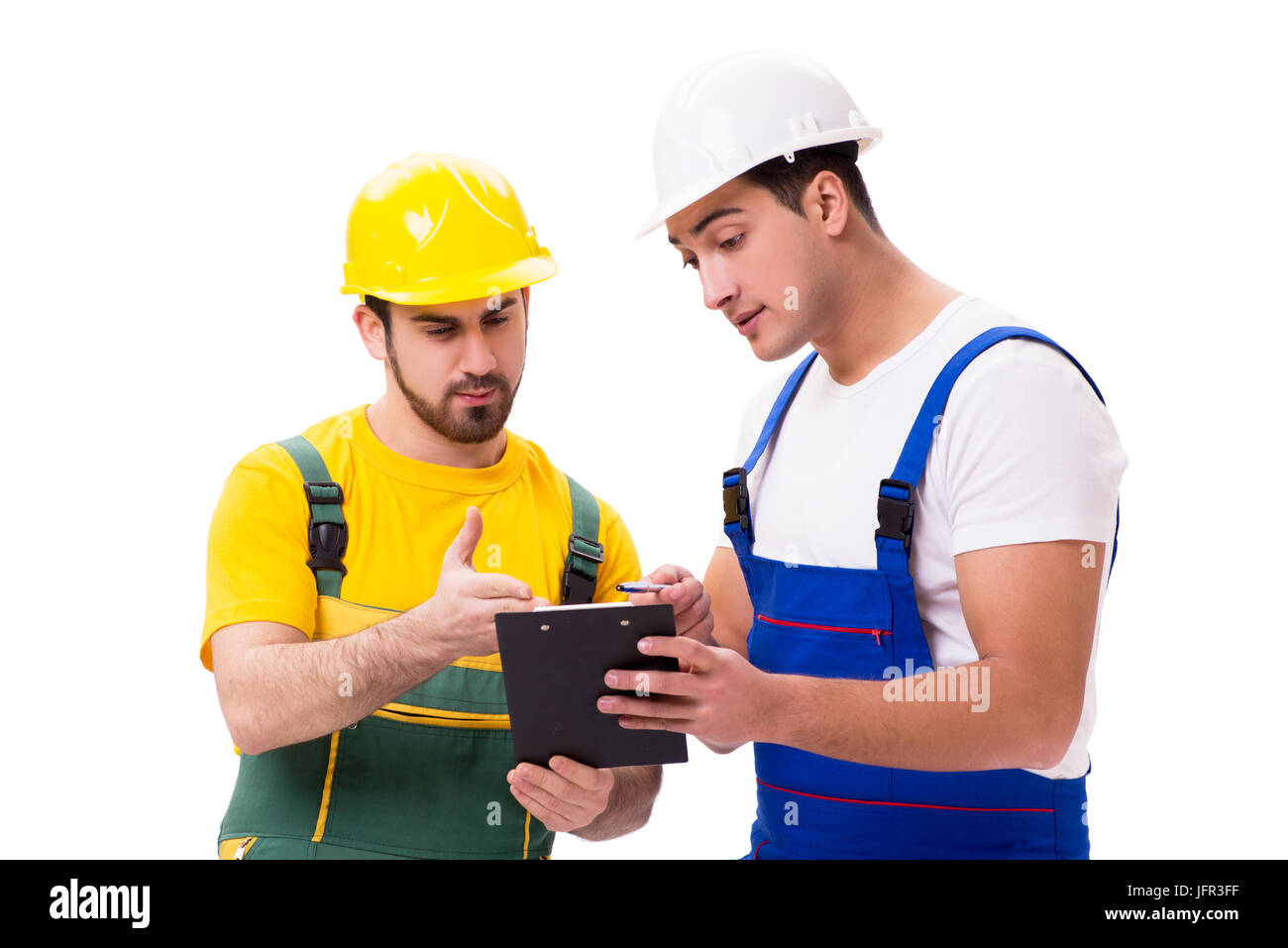 Two workers isolated on the white background Stock Photo - Alamy