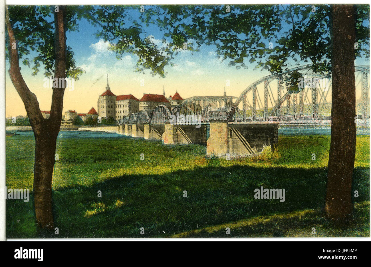 A historical postcard from 1912 showing the Elbe Bridge and Hartenfels ...