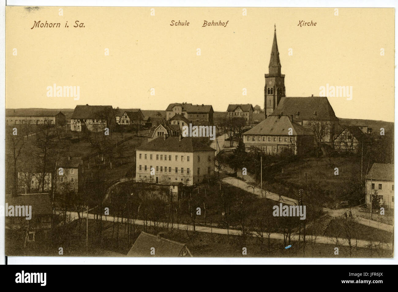 15494-Mohorn-1913-Schule, Kirche und Bahnhof-Brück & Sohn Kunstverlag ...