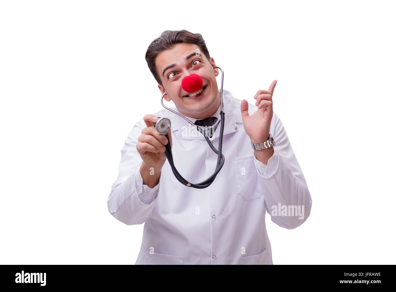 The funny clown doctor isolated on the white background Stock Photo - Alamy