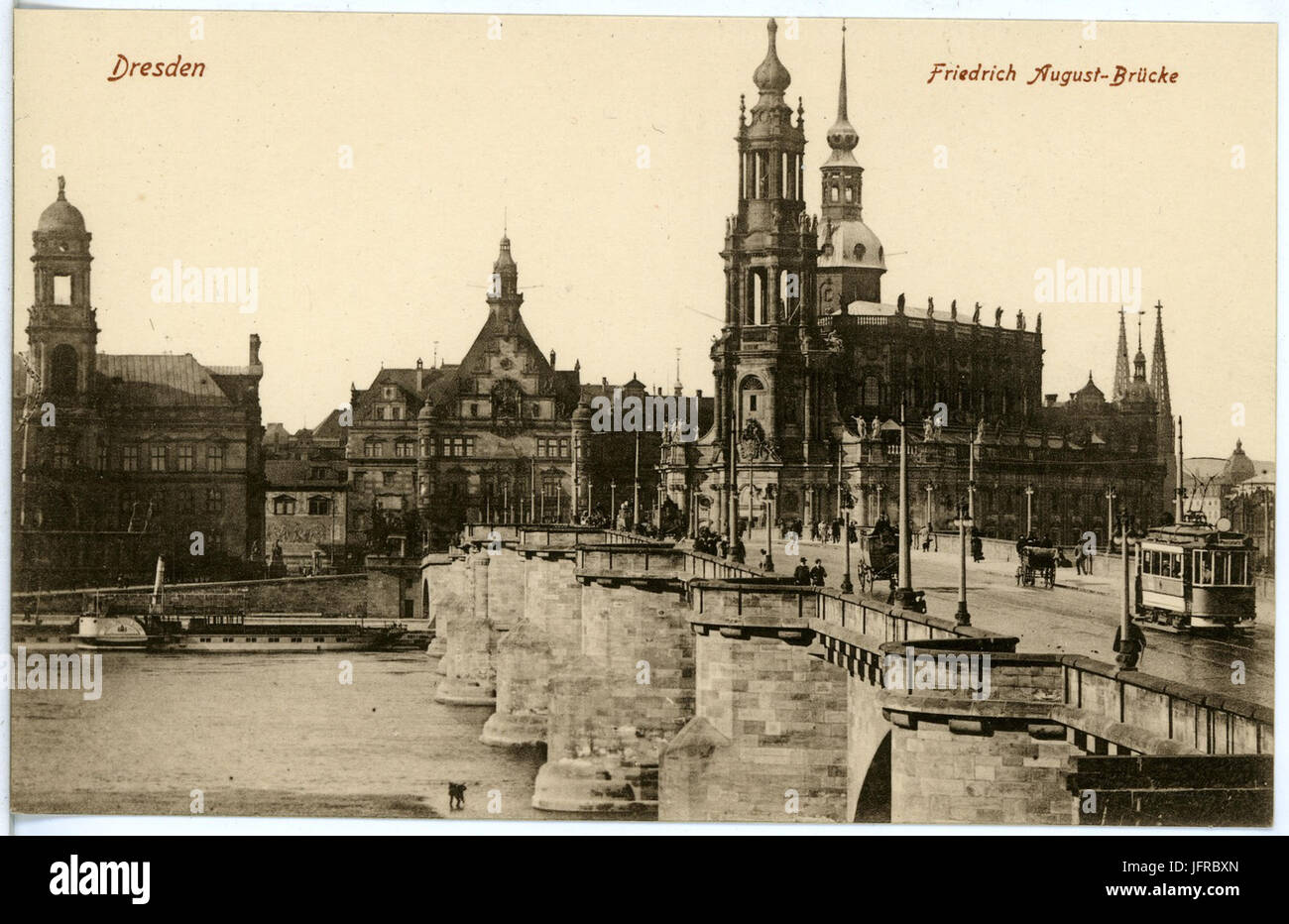 A 1915 postcard of Dresden showcasing the Augustusbrücke, Georgentor ...