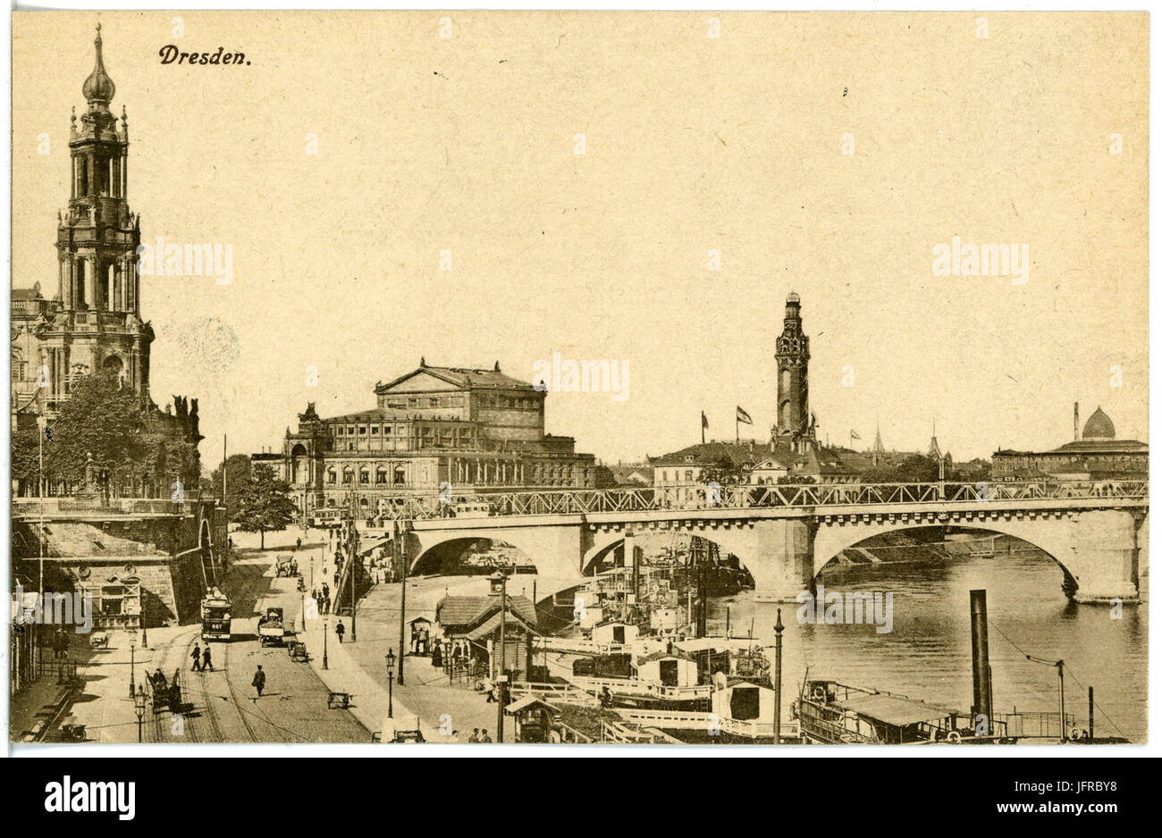 18914-Dresden-1915-Friedrich-August-Brücke, Hofkirche, Semperoper-Brück ...