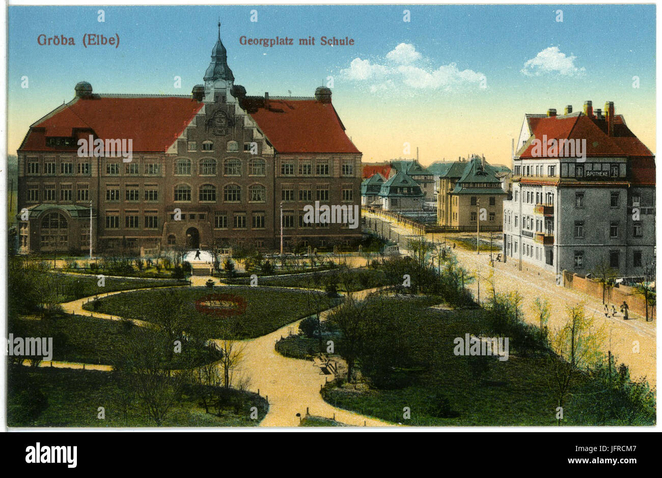 19383-Gröba-1915-Georgplatz mit Schule-Brück & Sohn Kunstverlag Stock ...