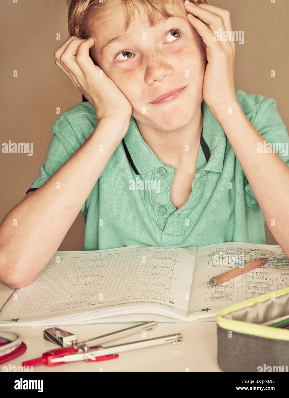 Child is doing Exercise Old school design Stock Photo - Alamy