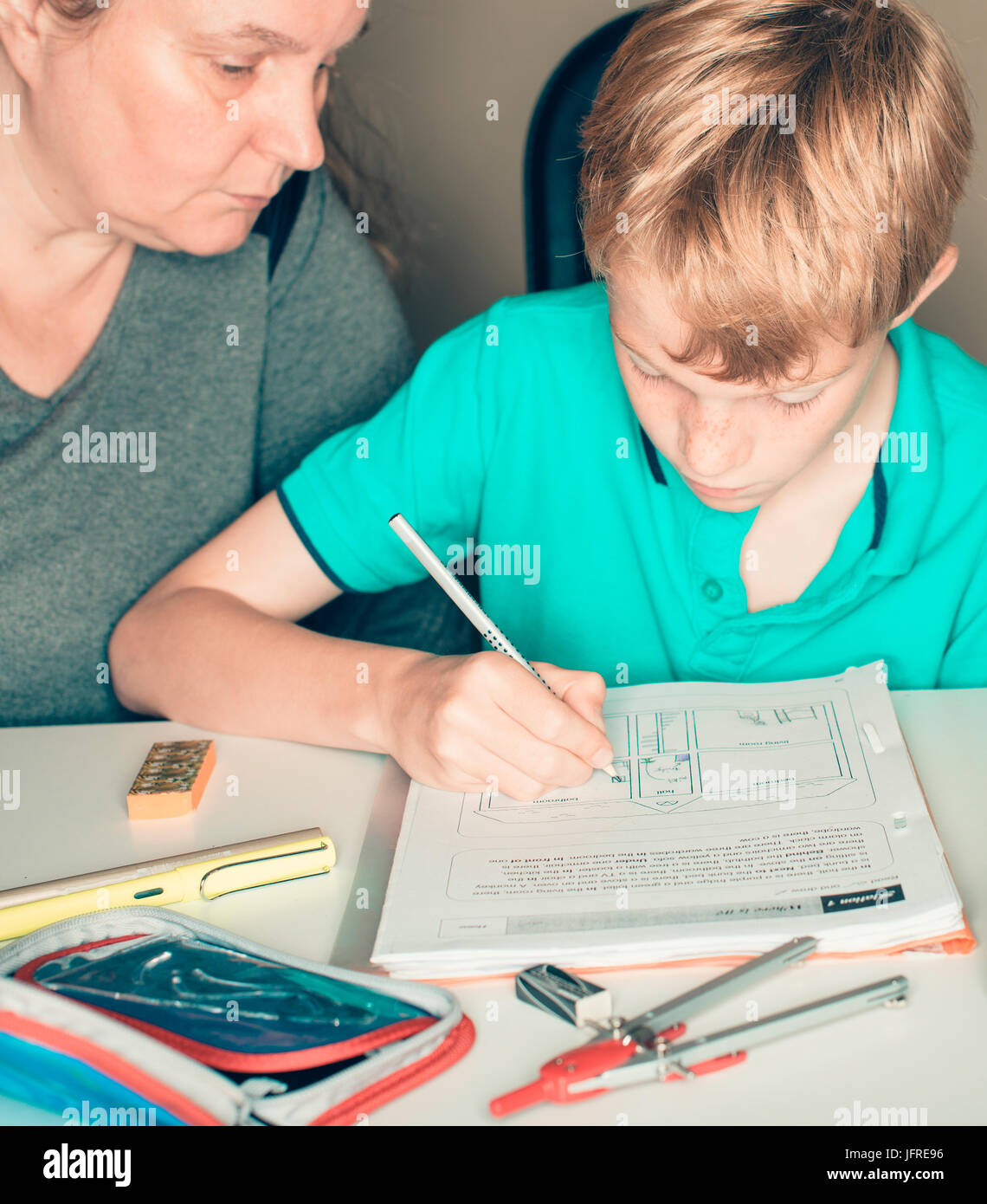 Child is doing Exercise Old school design Stock Photo - Alamy