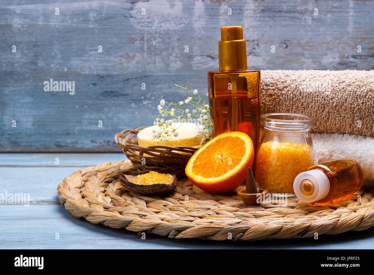 Orange Spa and wellness setting Stock Photo - Alamy