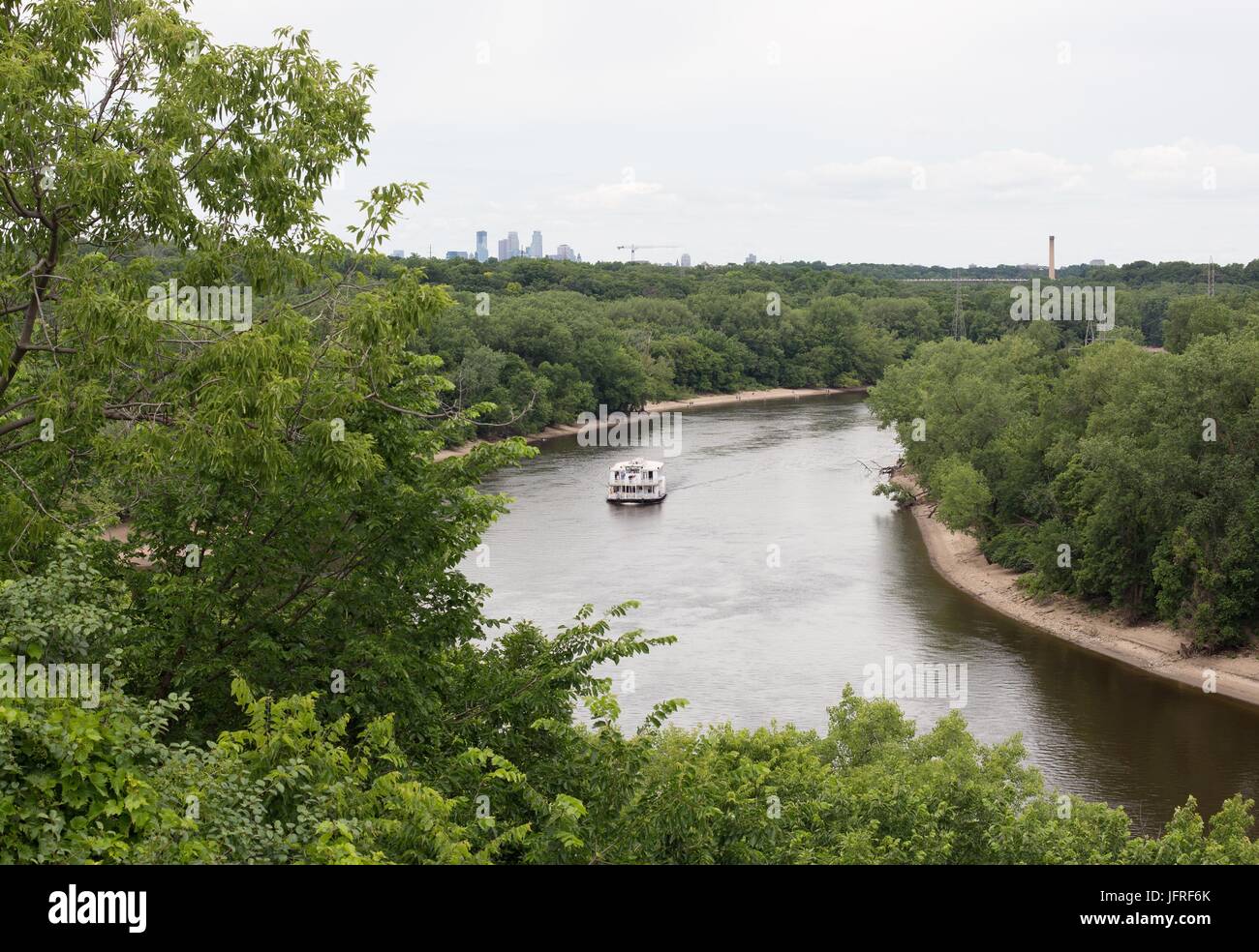 A riverboat on the Mississippi river in Minneapolis, Minnesota, as seen ...