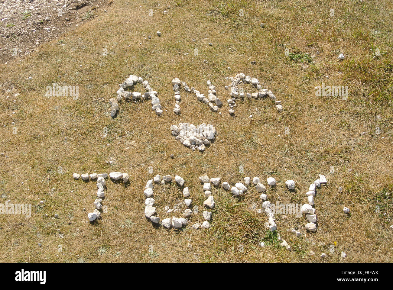 A close-up to collected pieces of chalc and names constructed with them ...