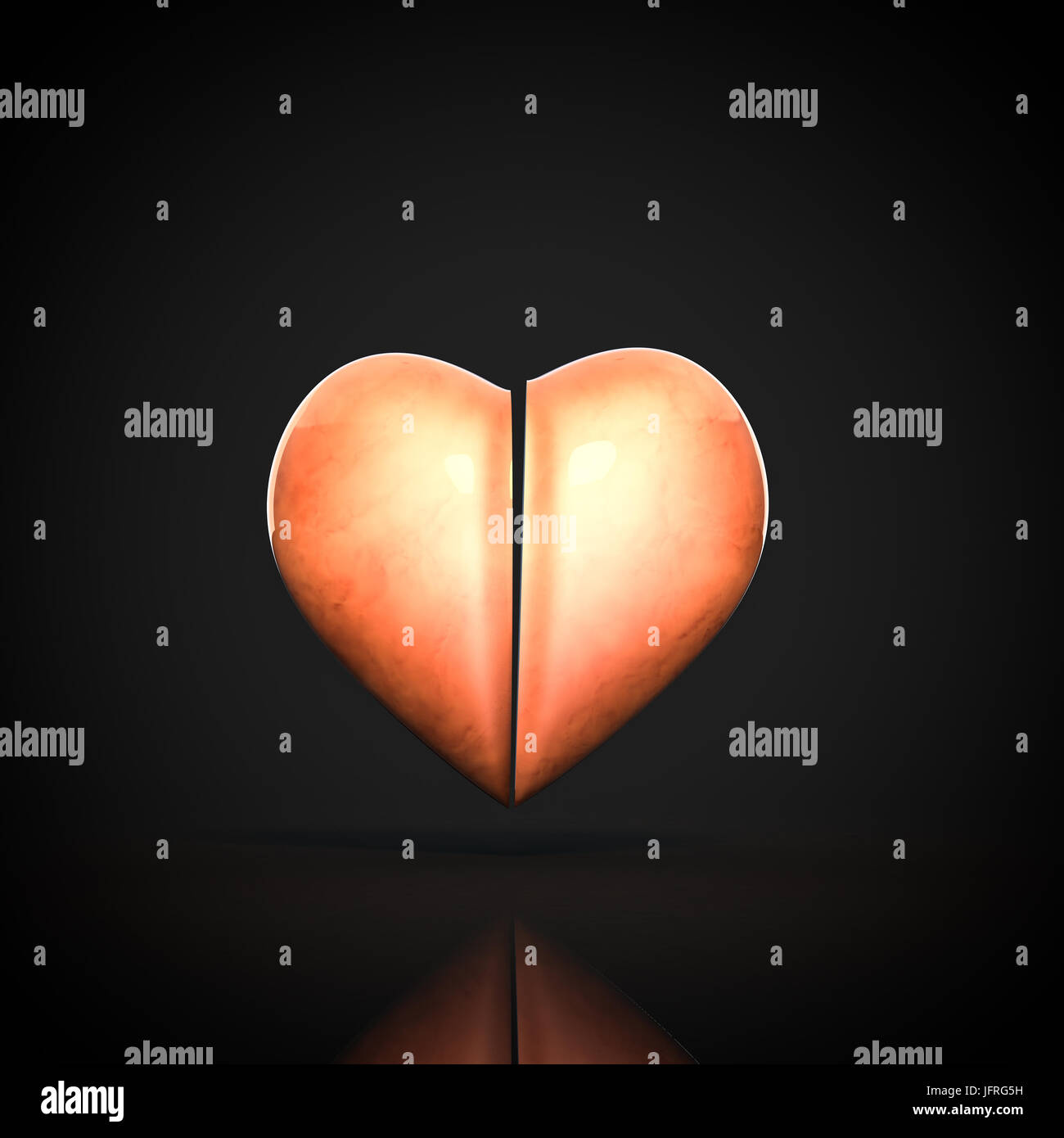 3D heart on black background, split from the center Stock Photo - Alamy