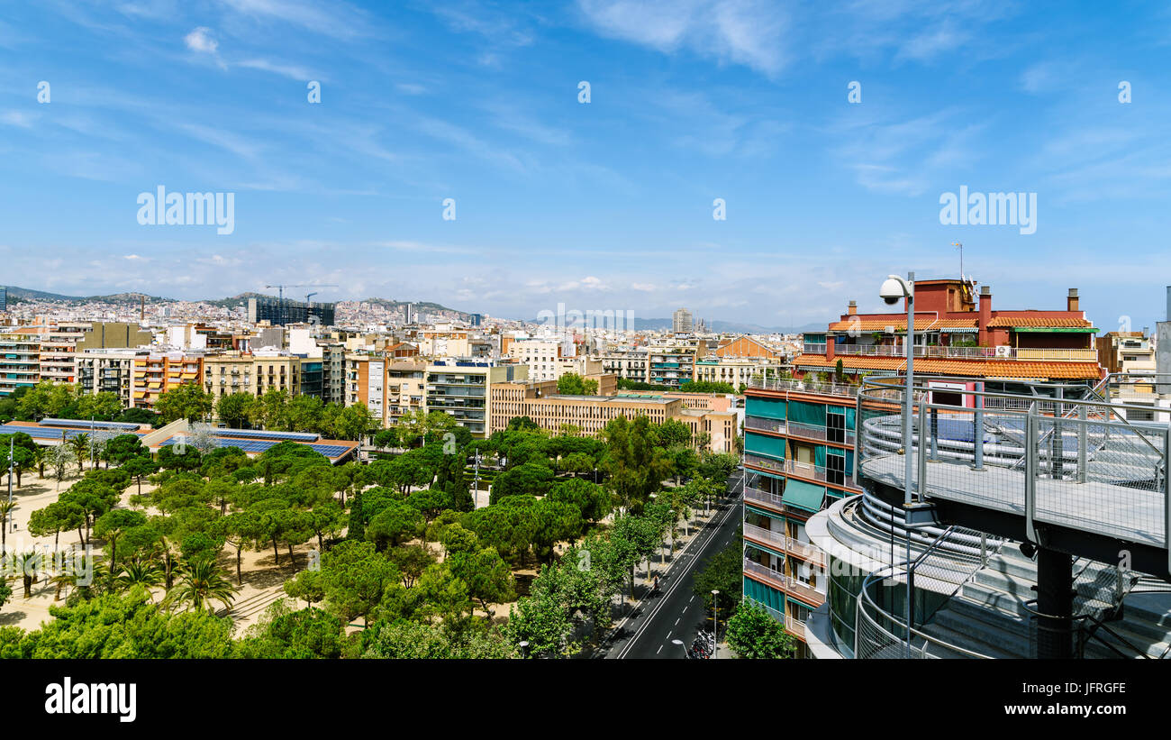 Aerial Panoramic View Of Downtown Barcelona City In Spain Stock Photo ...