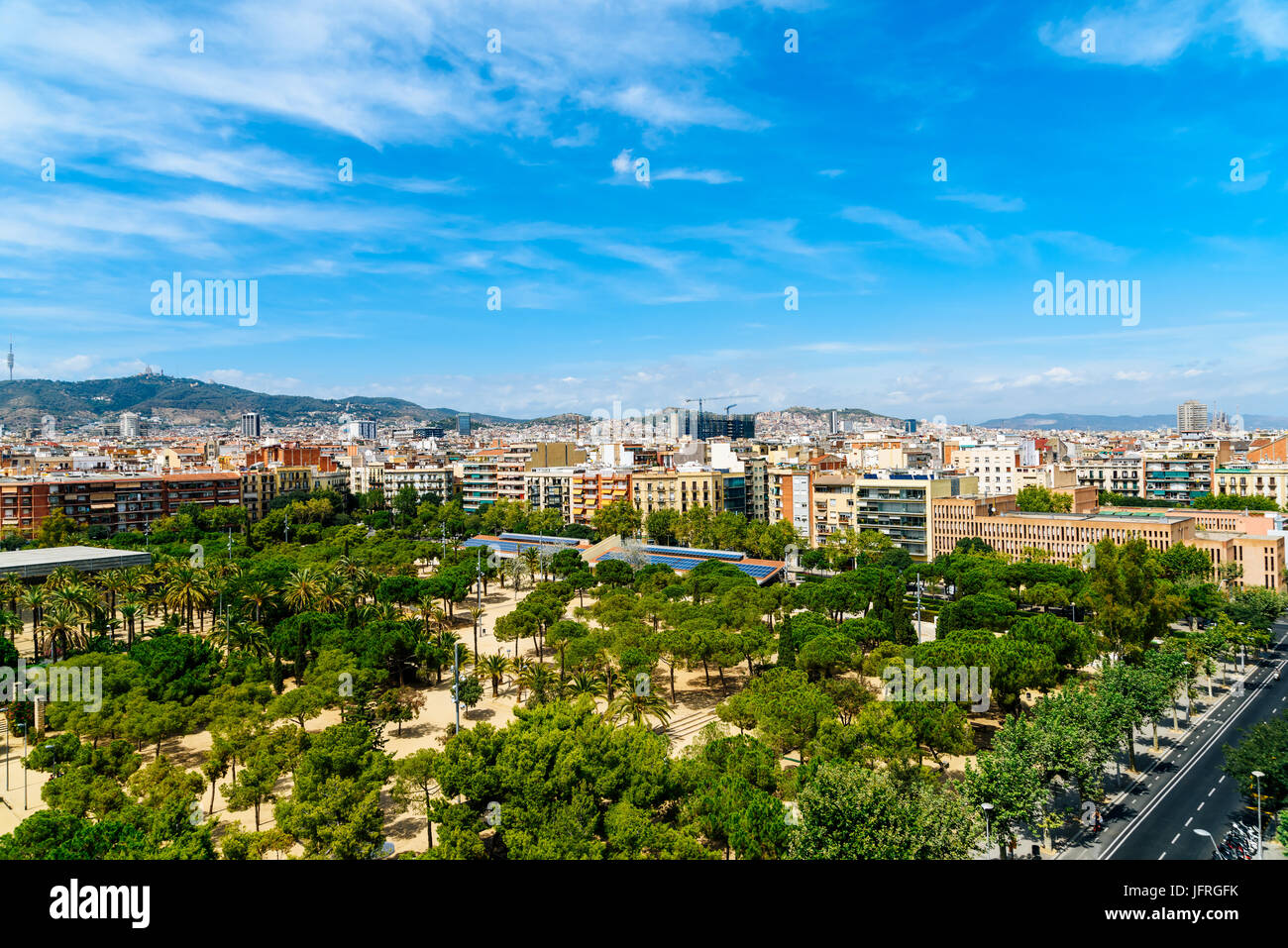 Aerial Panoramic View Of Downtown Barcelona City In Spain Stock Photo ...