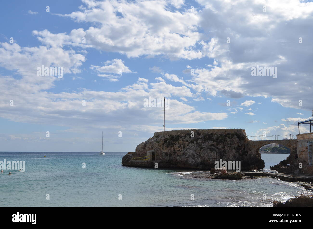 Stone Bridge and Water View of Cala Major Beach in Palma de Mallorca ...