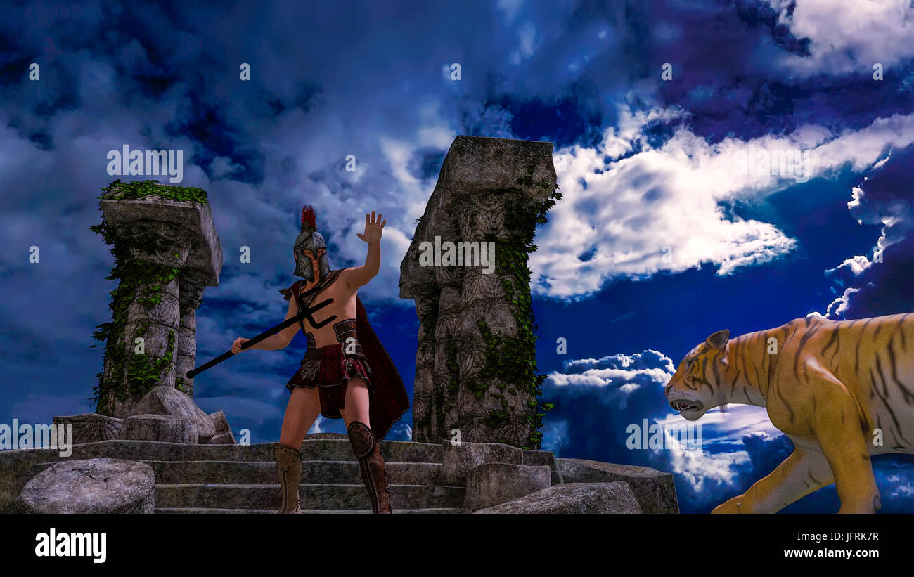 Gladiator fighting tiger 3d illustration hi-res stock photography and ...