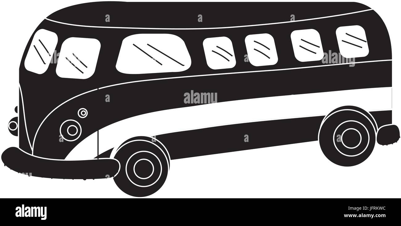 contour retro hippie bus transportation with flowers Stock Vector Image ...