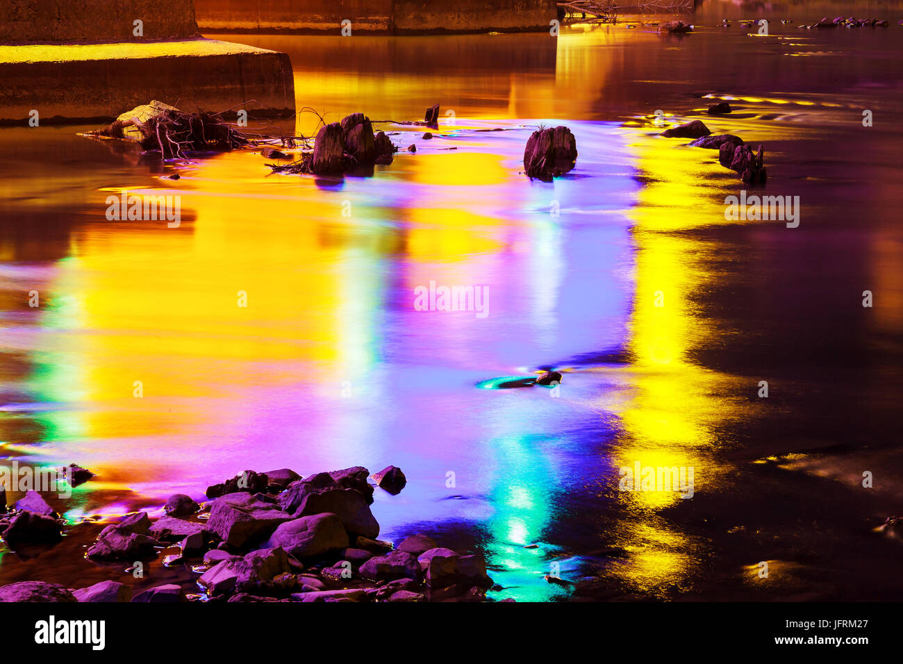 Reflection of light in the river Colorful water reflection Stock Photo ...