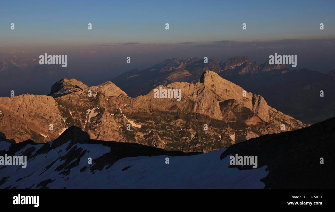 Golden mountains seen from Mount Santis. Appenzell Canton, Switzerland ...