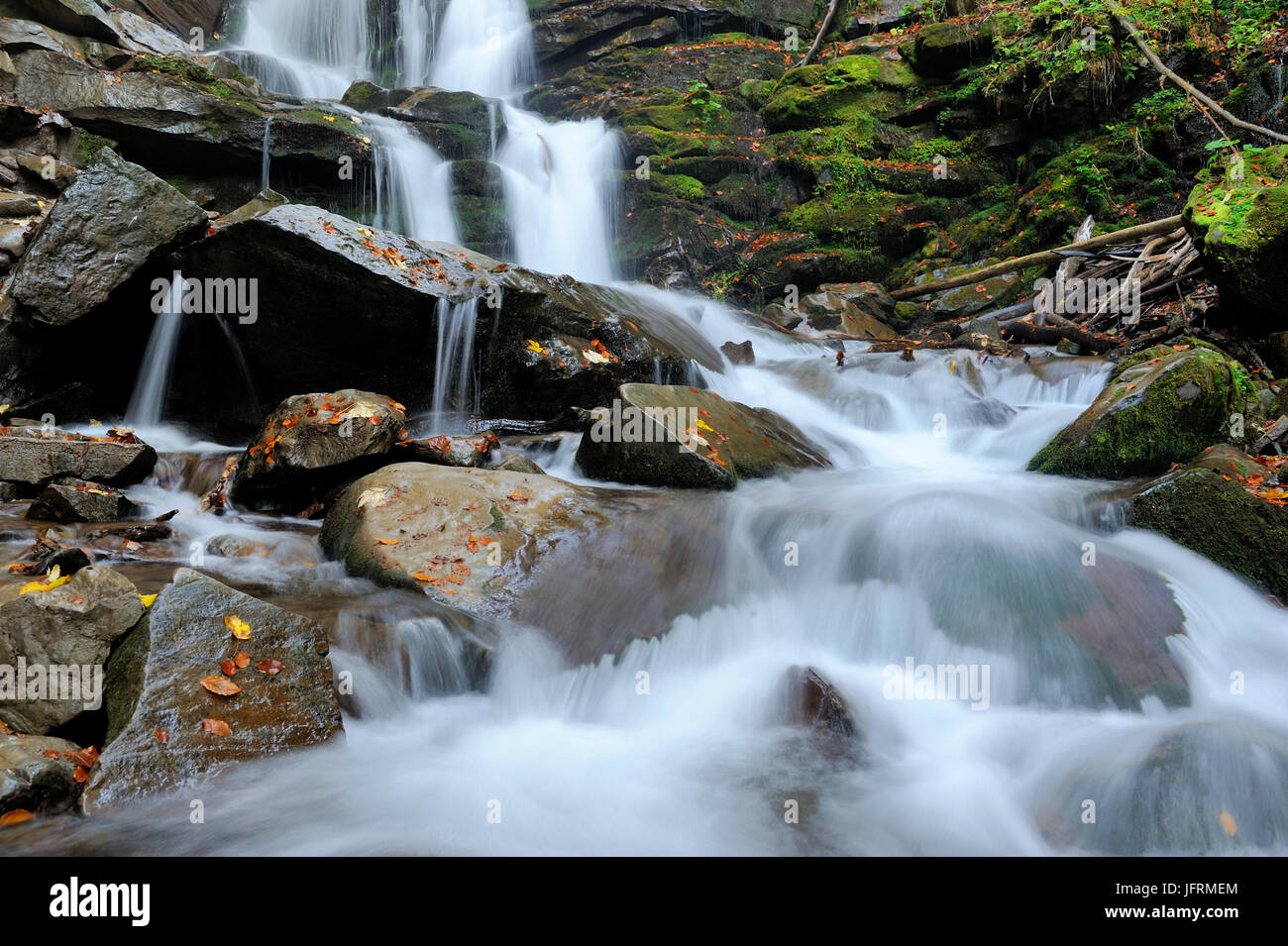 Summer forest waterfall and rocks in wood Stock Photo - Alamy