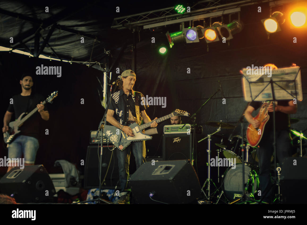 Musical set on a stage with spotlights on the promenade of Laredo ...