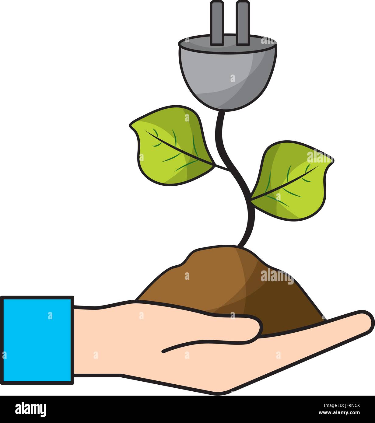 hand with power cable plant with leaves and ground Stock Vector Image ...
