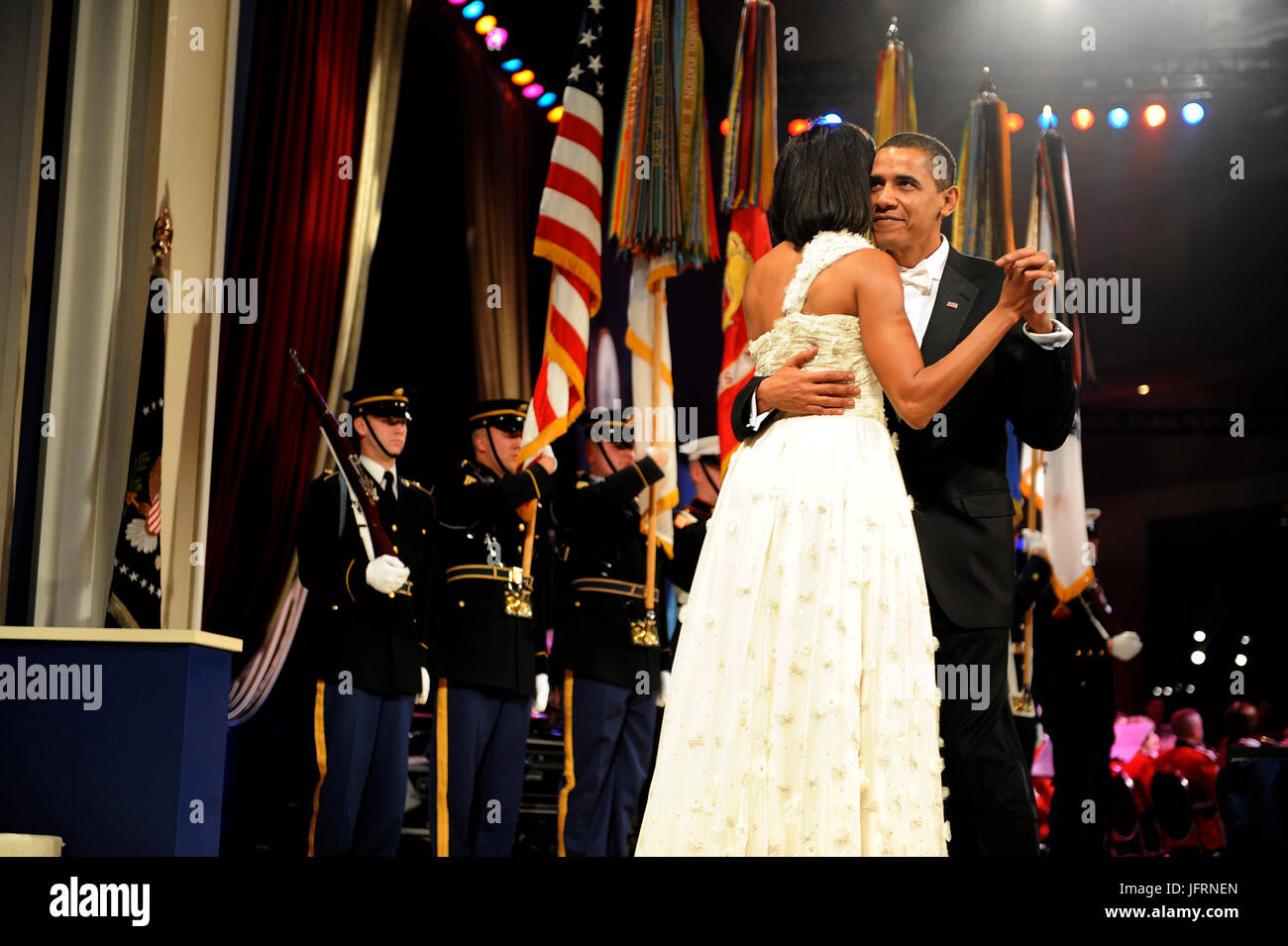 President Barack Obama and first lady Michelle Obama dance at the Mid ...