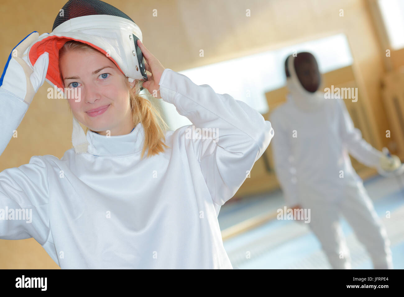 portrait of woman fencer Stock Photo - Alamy