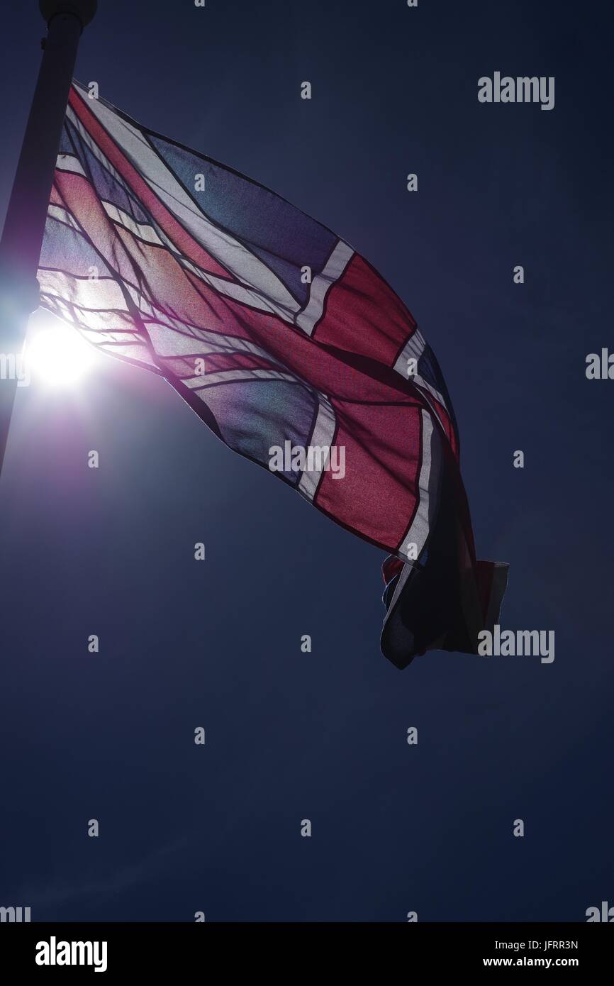Backlit Union Jack Flag in Northernhay Garden Exeter, Devon, UK. July ...