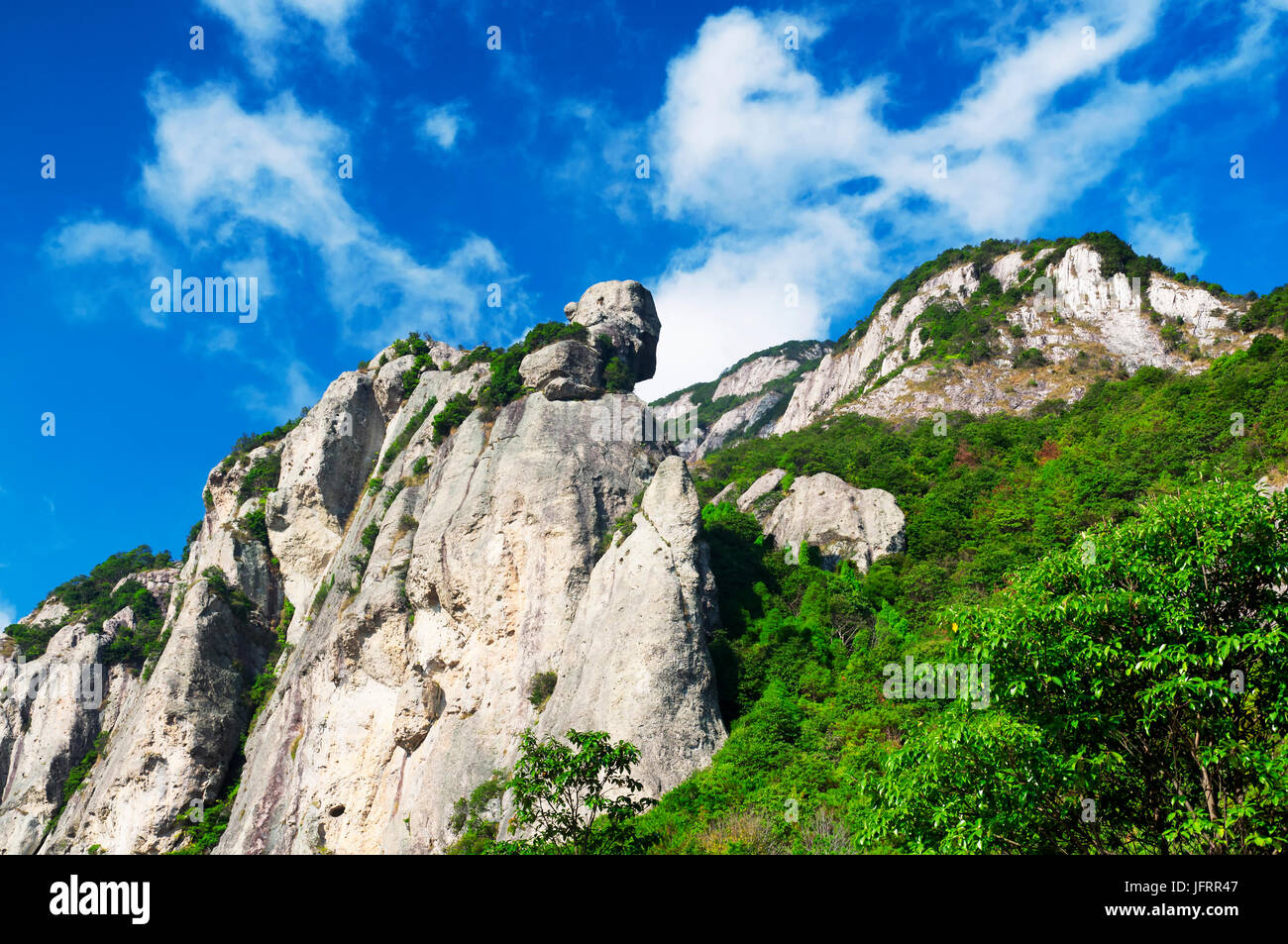 The dramatic cliffs and mountains in the Fangdong scenic area of ...