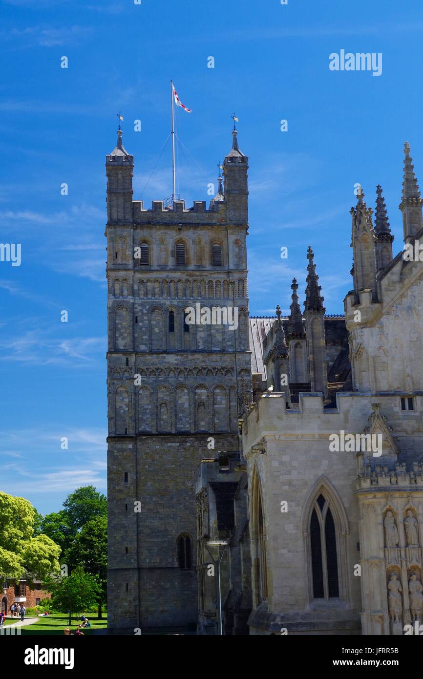 Norman Tower, South. Exeter Cathedral on a Sunny Summers Day. Devon, UK ...