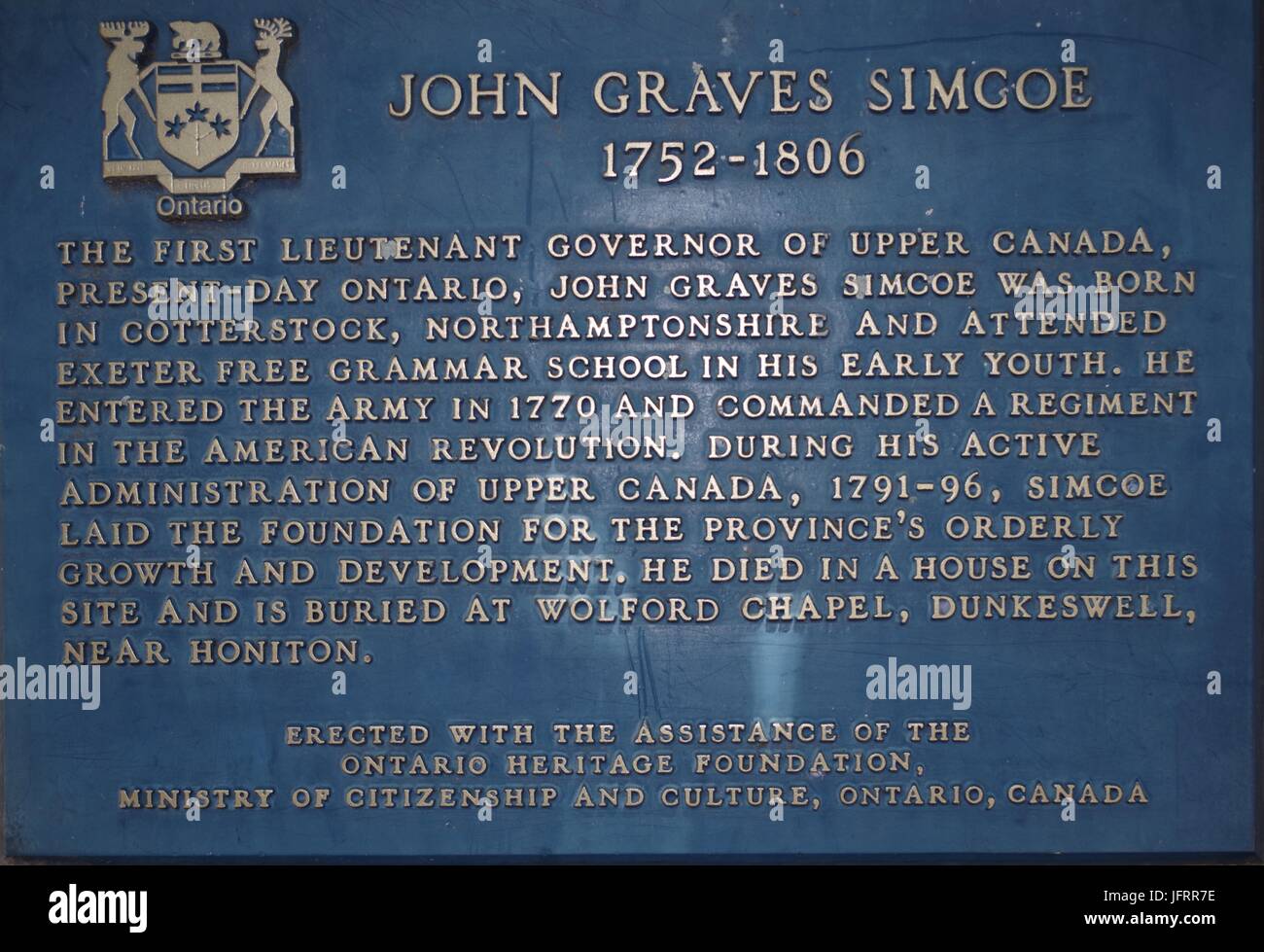 Metal Plaque of John Graves Simcoe, First Lieutenant Governor of Canada ...
