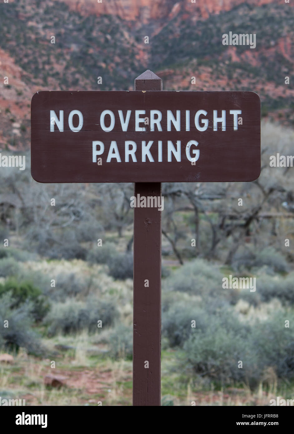 No Overnight Parking Sign in natural park area Stock Photo - Alamy