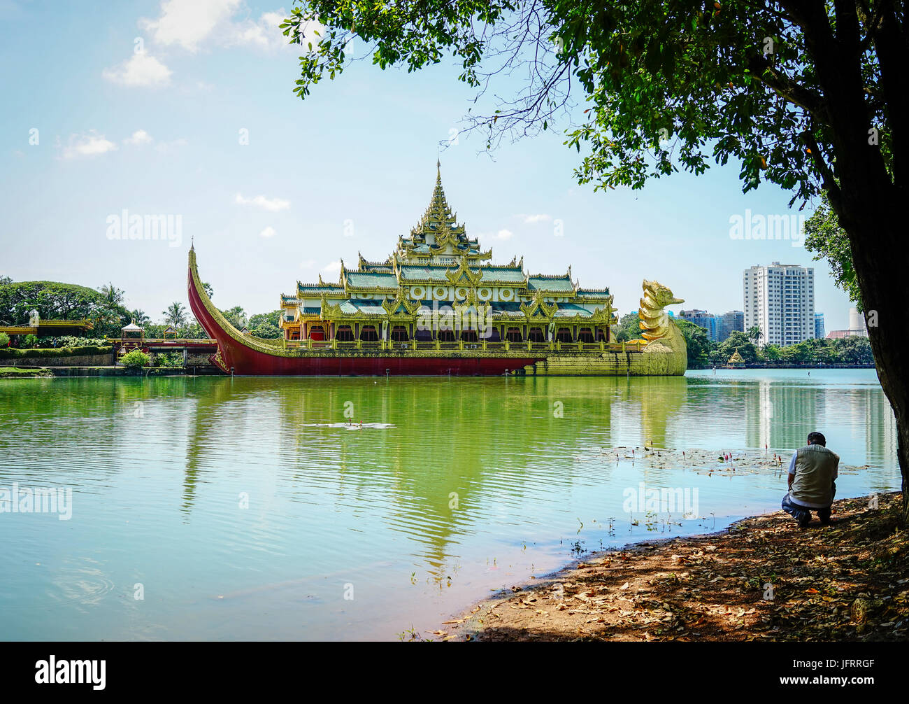 Yangon, Myanmar - Oct 16, 2015. View of Karaweik Hall, a palace on the ...