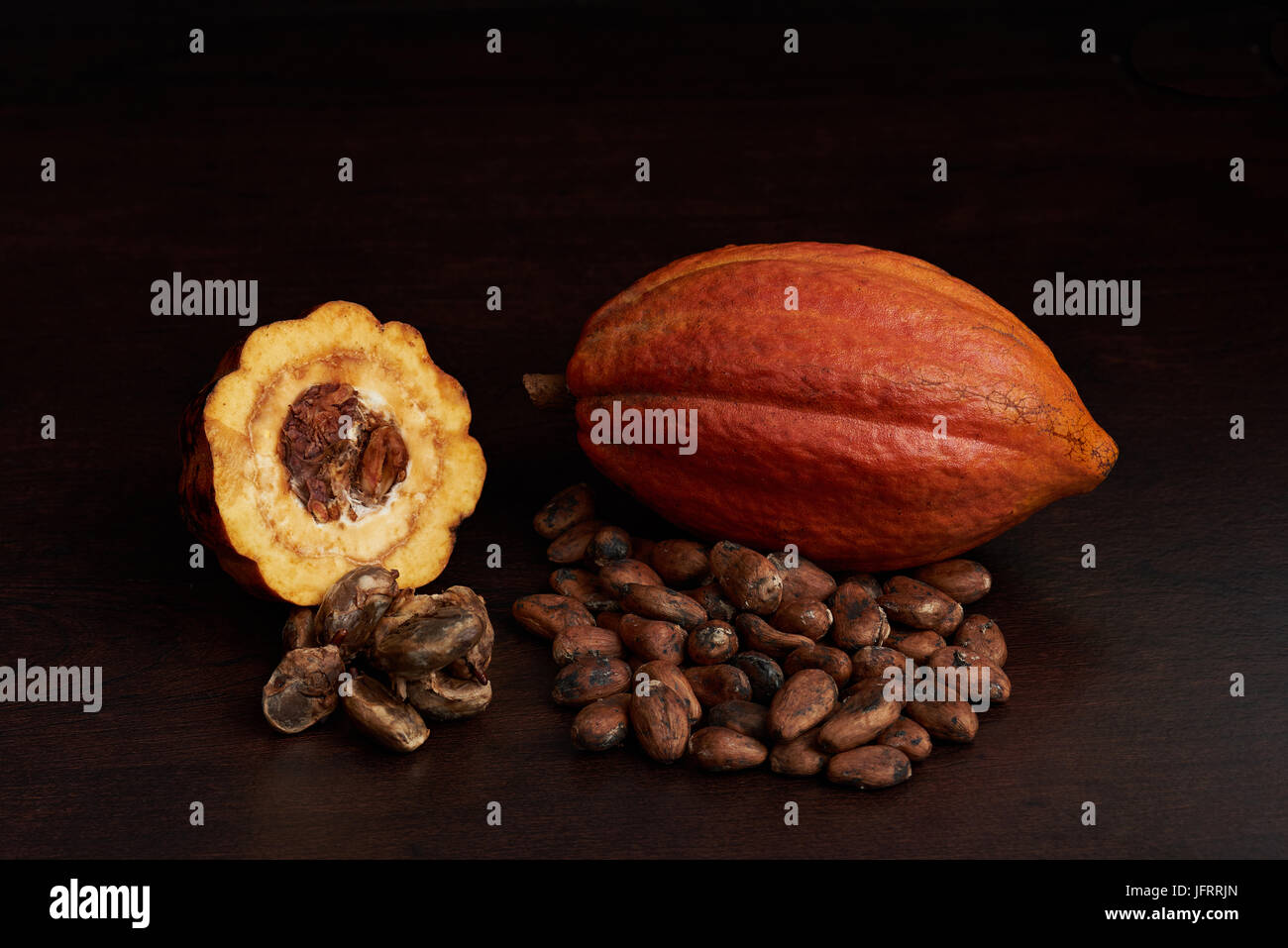 Open cacao pod with seeds and fruits. Farmer harvest theme Stock Photo ...